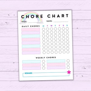 Editable Printable Chore Chart for Kids - Vertical Pink & Purple Design ...