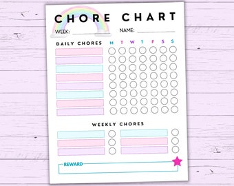 Editable Printable Chore Chart for Kids Pink & Purple Design With ...