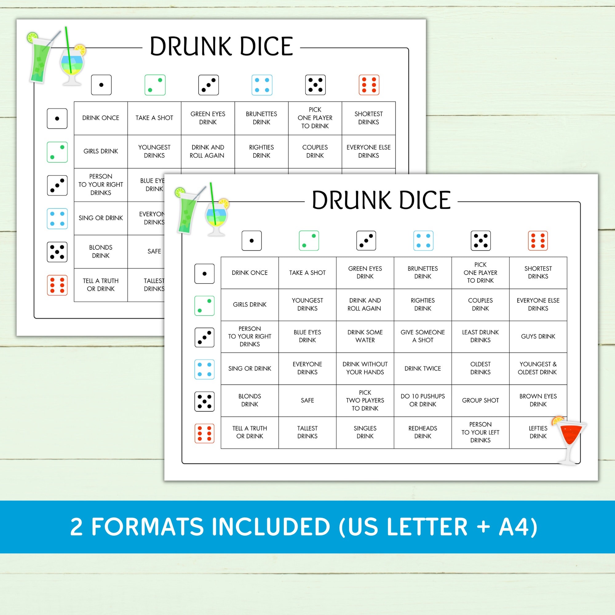 Printable Drunk Dice Game - Drinking Game for Adults - Alcohol Game ...