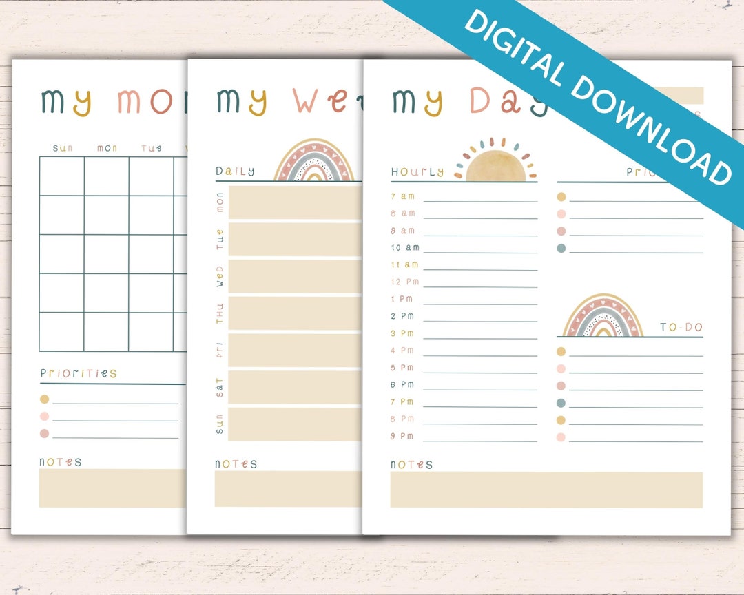 Printable Boho Daily Weekly Monthly Planner Page Bundle - Etsy