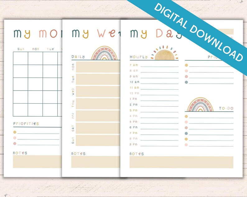 Printable Boho Daily Weekly Monthly Planner Page Bundle - Etsy
