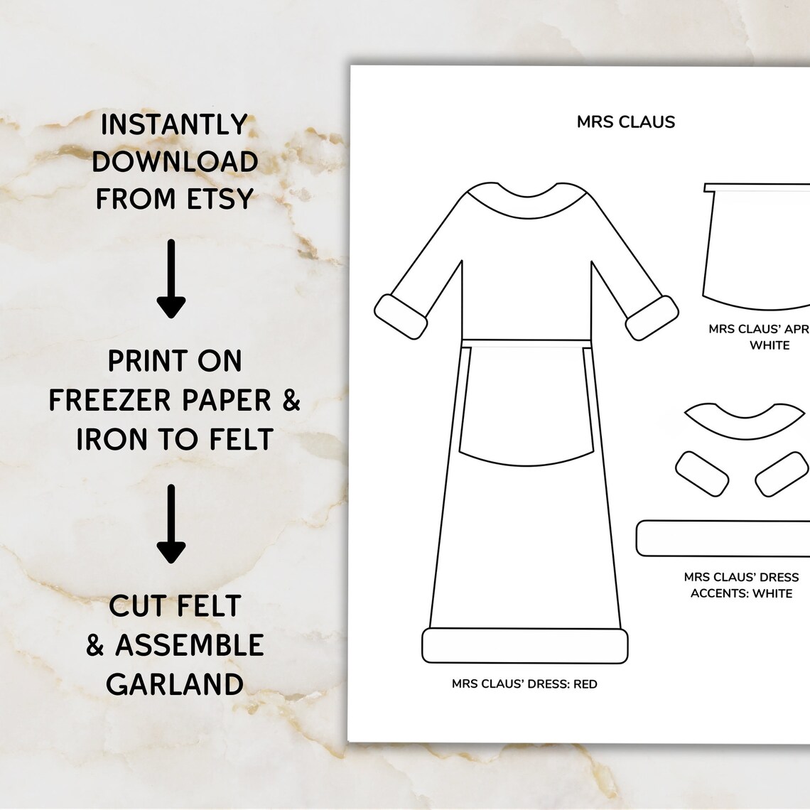 Printable Template for Mrs Claus Clothesline Garland - PDF Instant ...