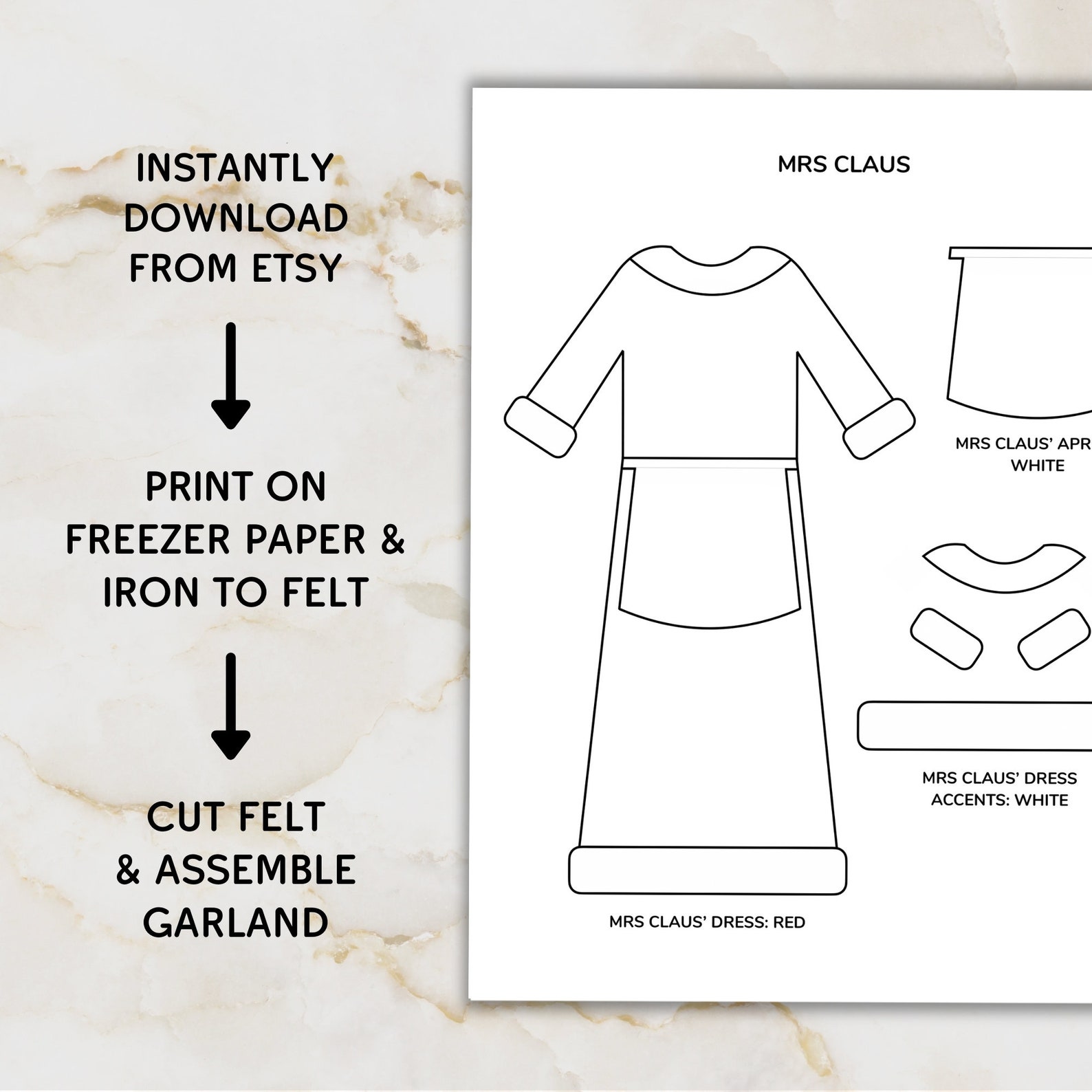 Printable Template for Mrs Claus Clothesline Garland - PDF Instant ...
