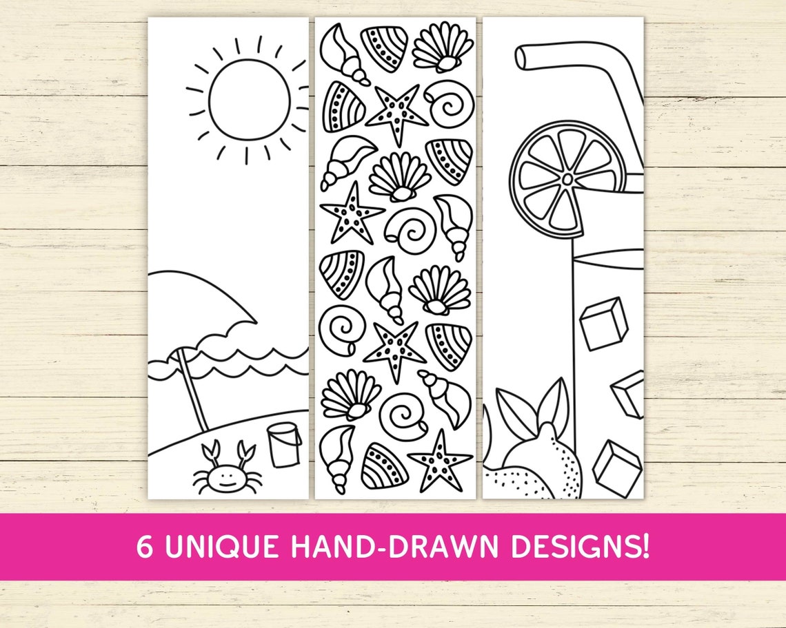 Printable Summer Coloring Bookmarks Set of 6 PDF Instant - Etsy