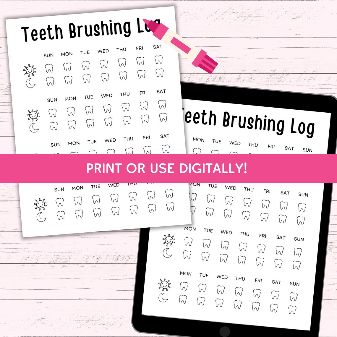 Weekly Teeth Brushing Tracker - Printable Teeth Brushing Log - Dental ...