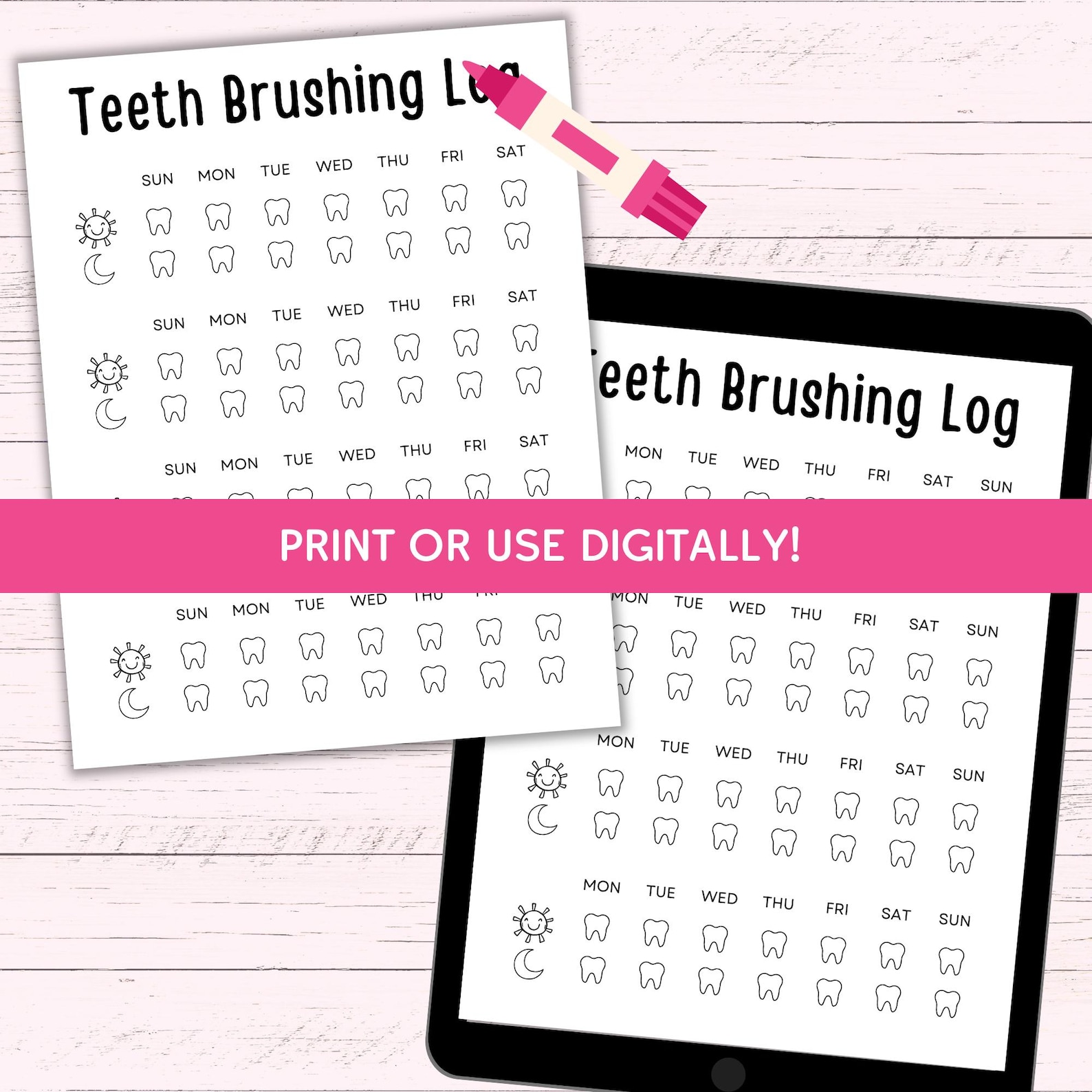 Weekly Teeth Brushing Tracker - Printable Teeth Brushing Log - Dental ...