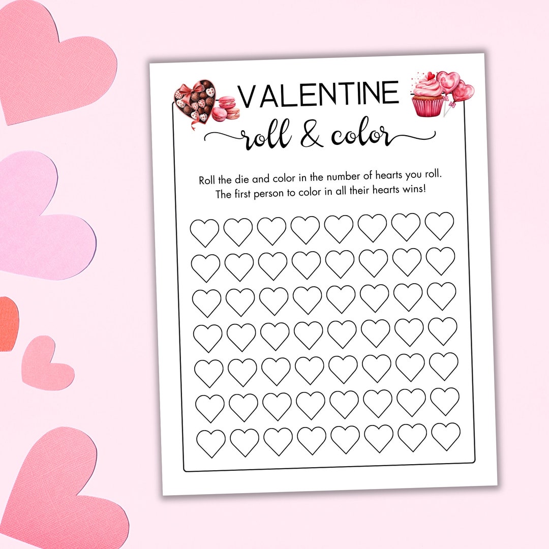 Printable Valentine Roll and Color Game - Valentine Party Game ...