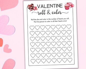 Roll and Color Valentines Day Printable Game, Valentines Activity for ...