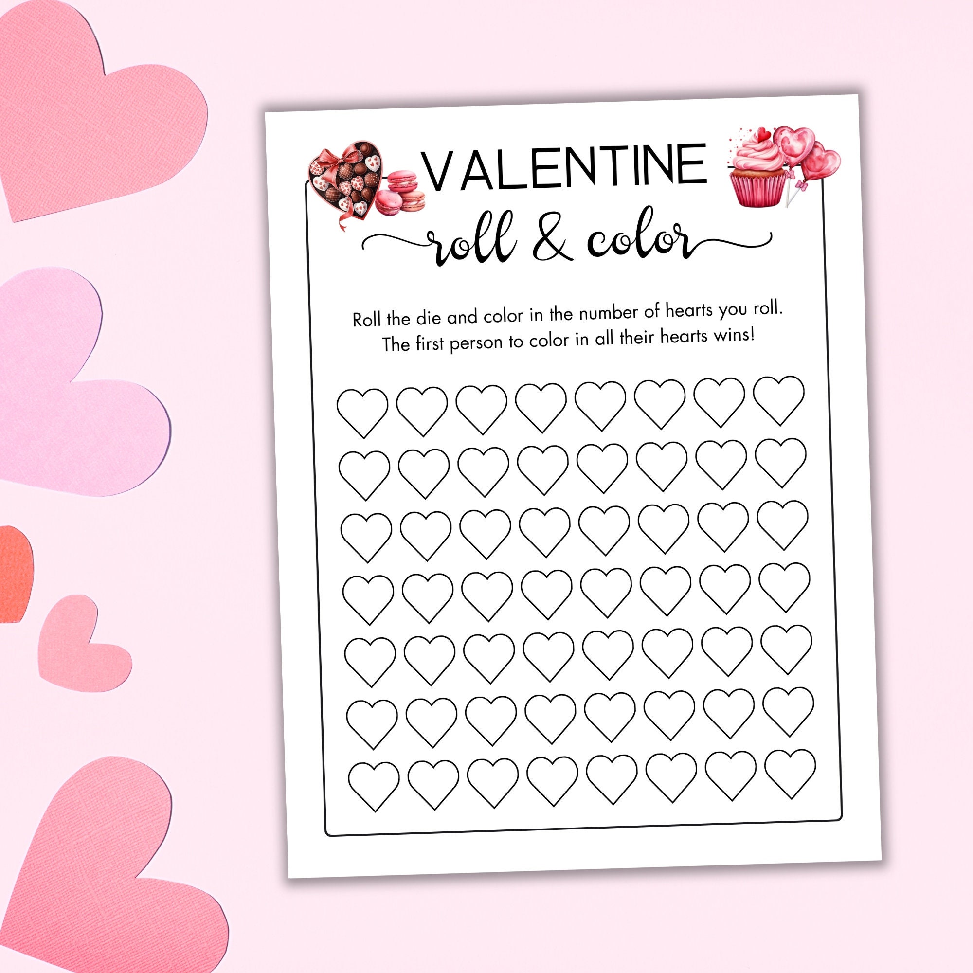 Printable Valentine Roll and Color Game - Valentine Party Game ...