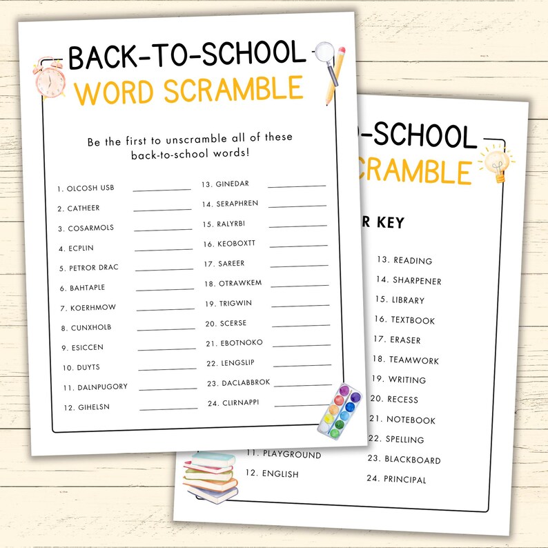 Back to School Word Scramble - Printable Back to School Activity ...