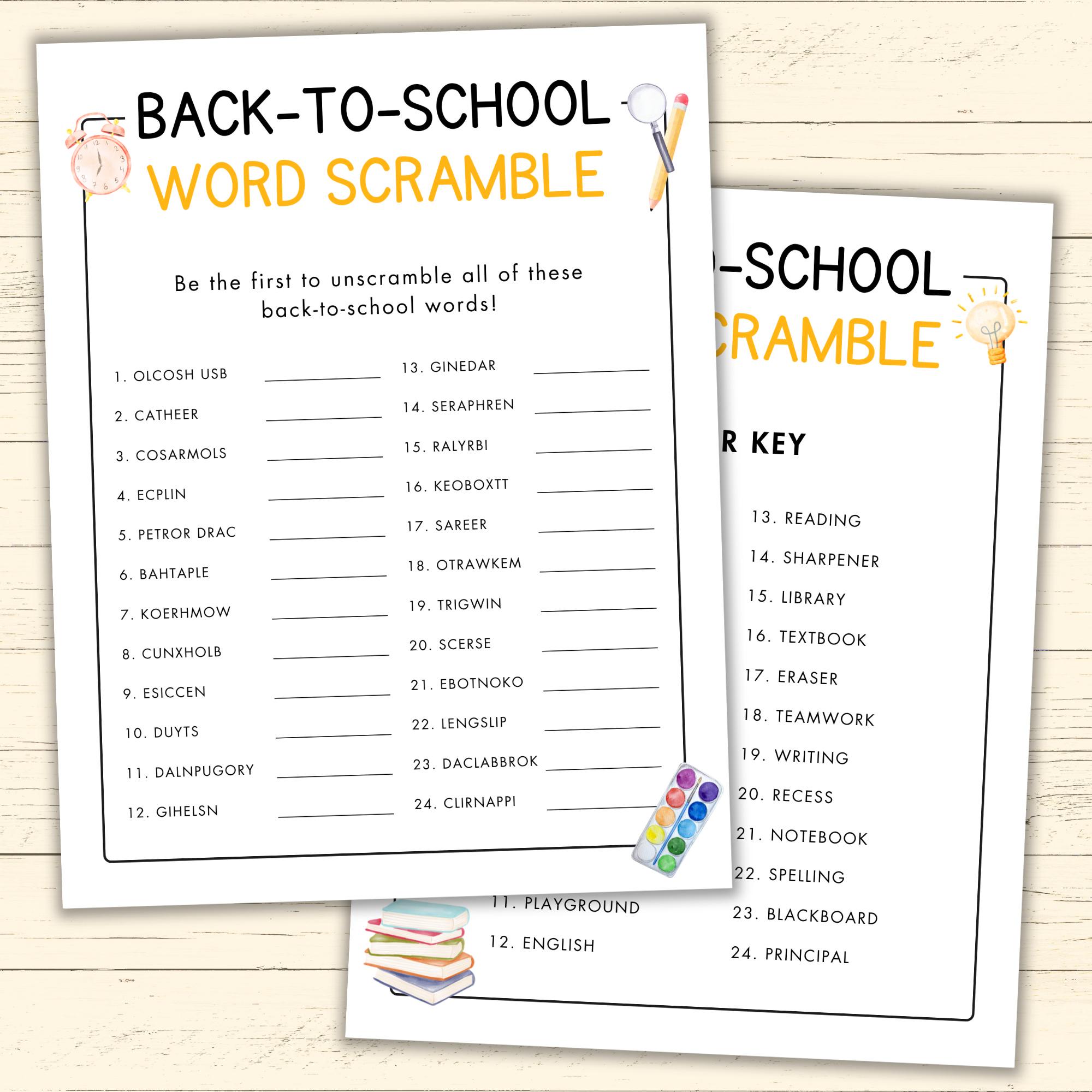 Back to School Word Scramble - Printable Back to School Activity ...