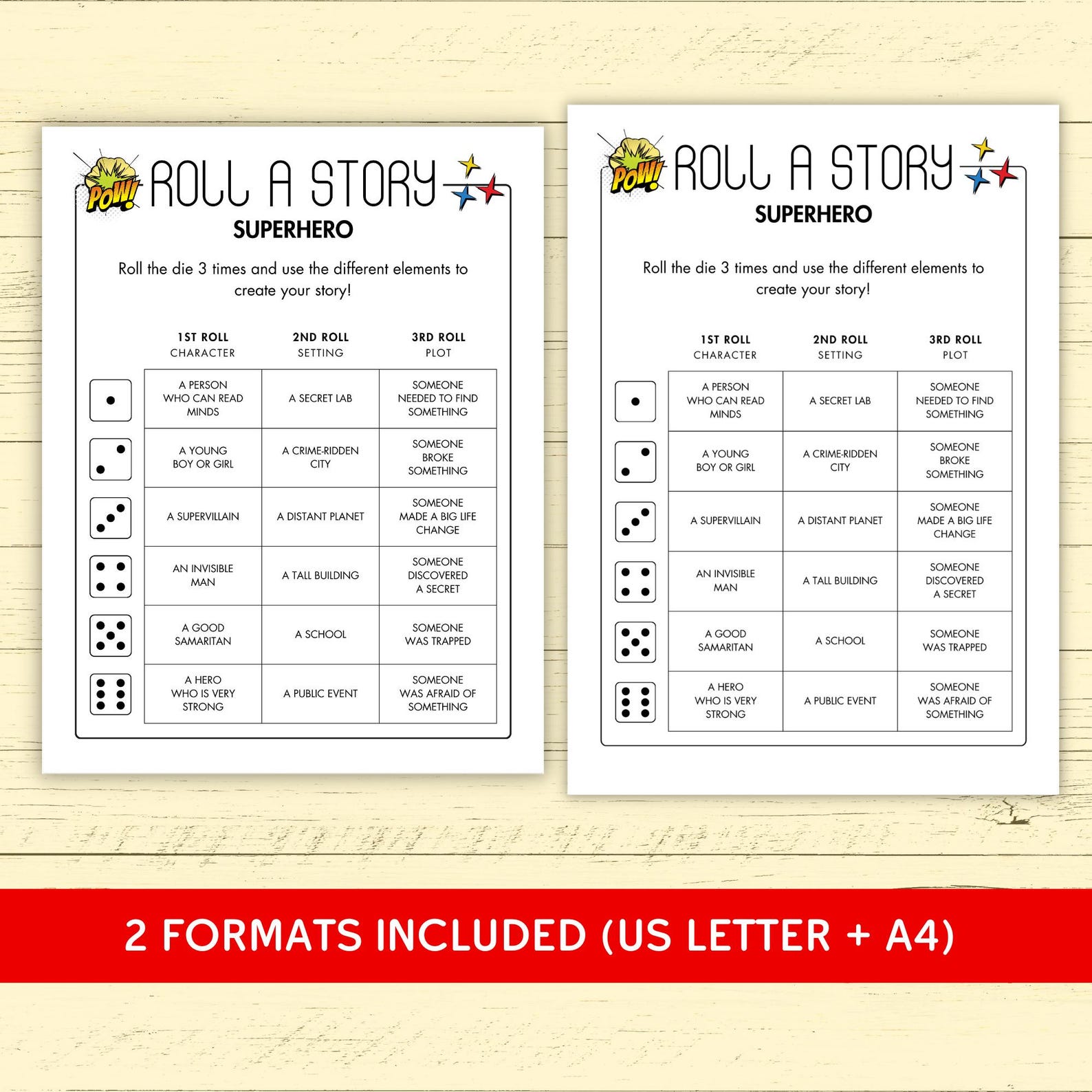 Roll a Superhero Story - Creative Writing Prompt Activity - Printable ...