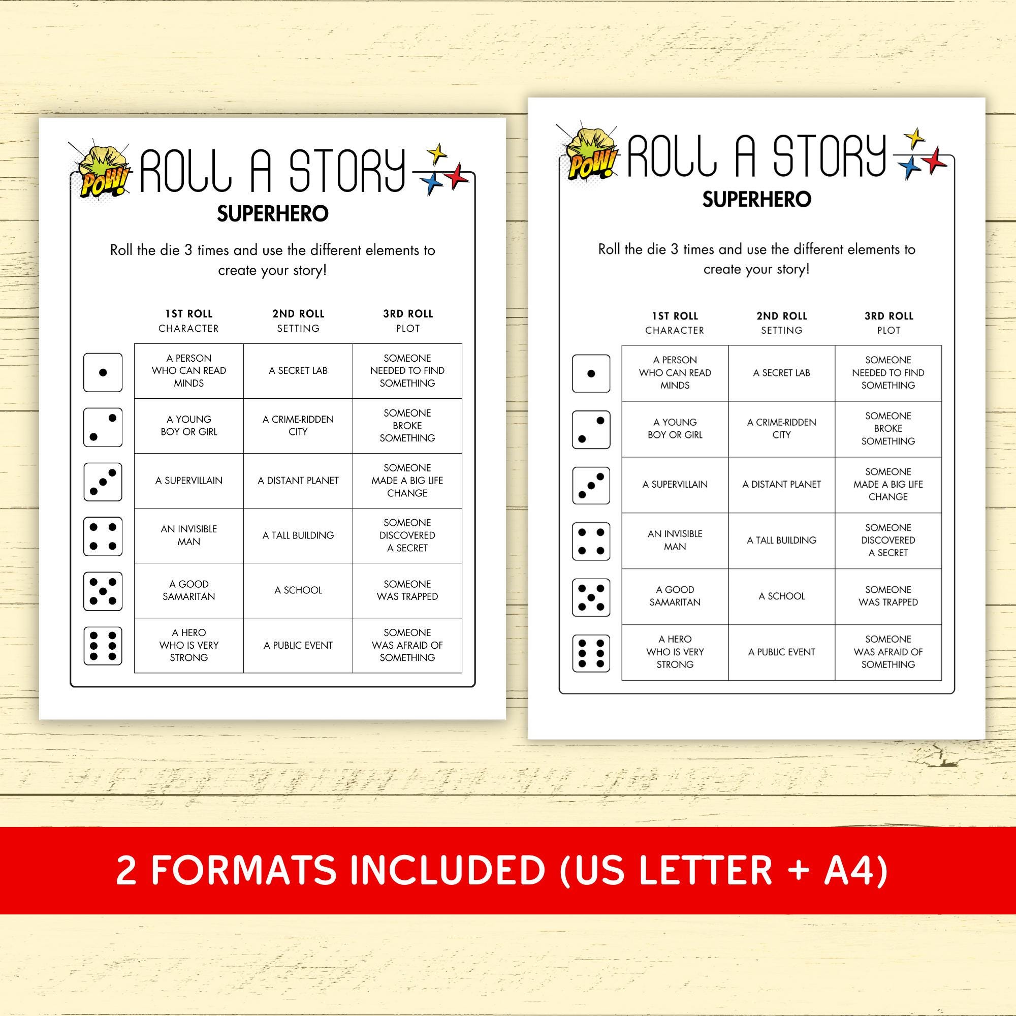 Roll a Superhero Story - Creative Writing Prompt Activity - Printable ...