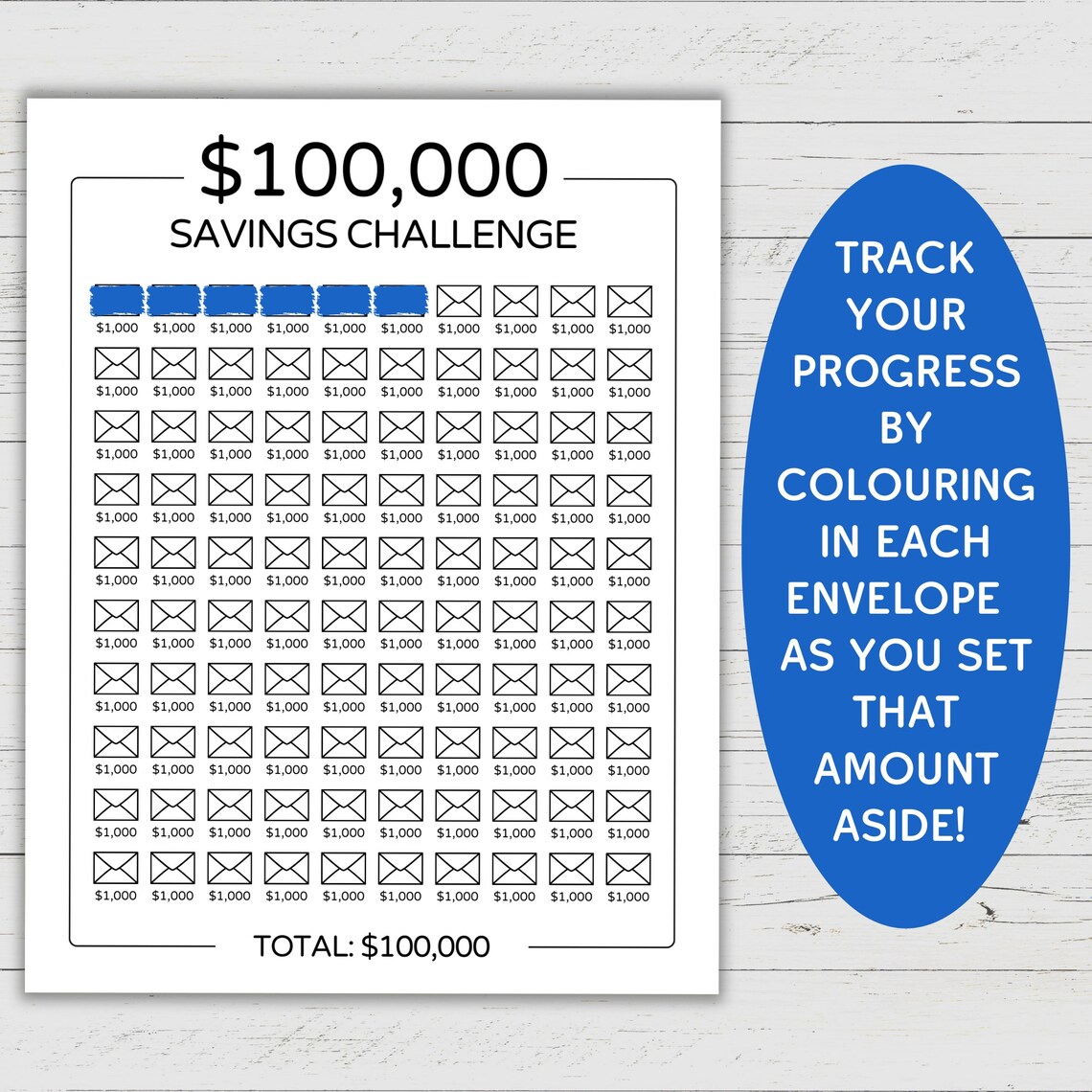 100K Savings Challenge Printable - 100 Envelopes Saving Challenge ...