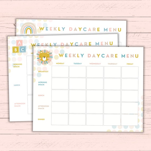 Blank Day Care Menus