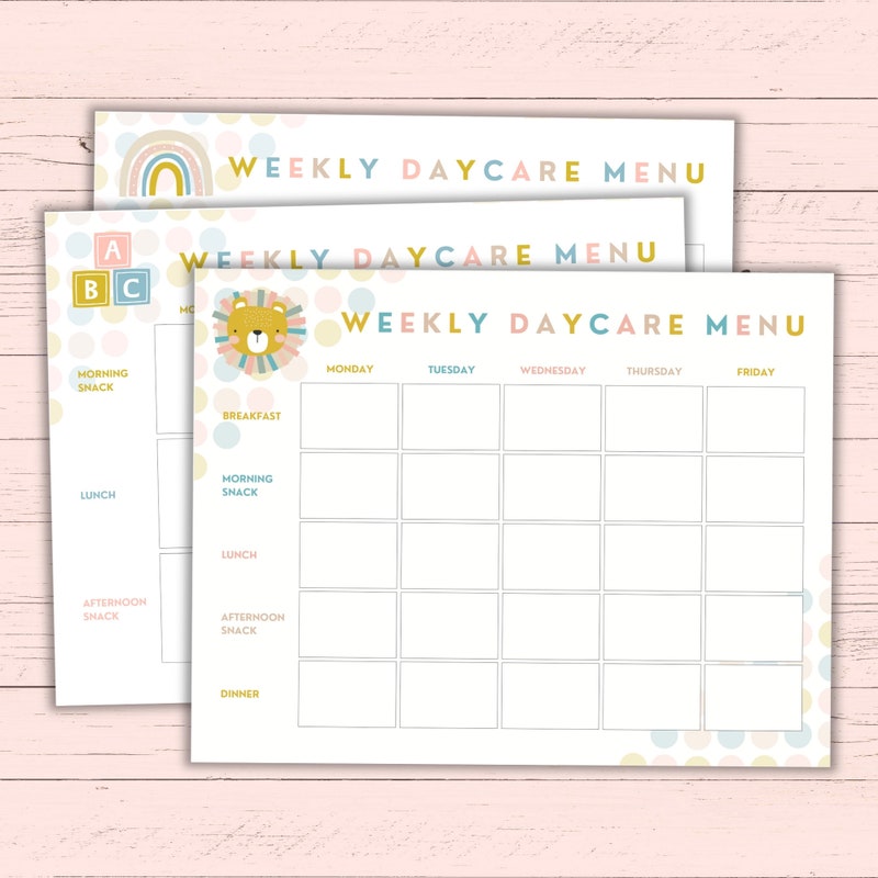Daycare Menu Template - Etsy