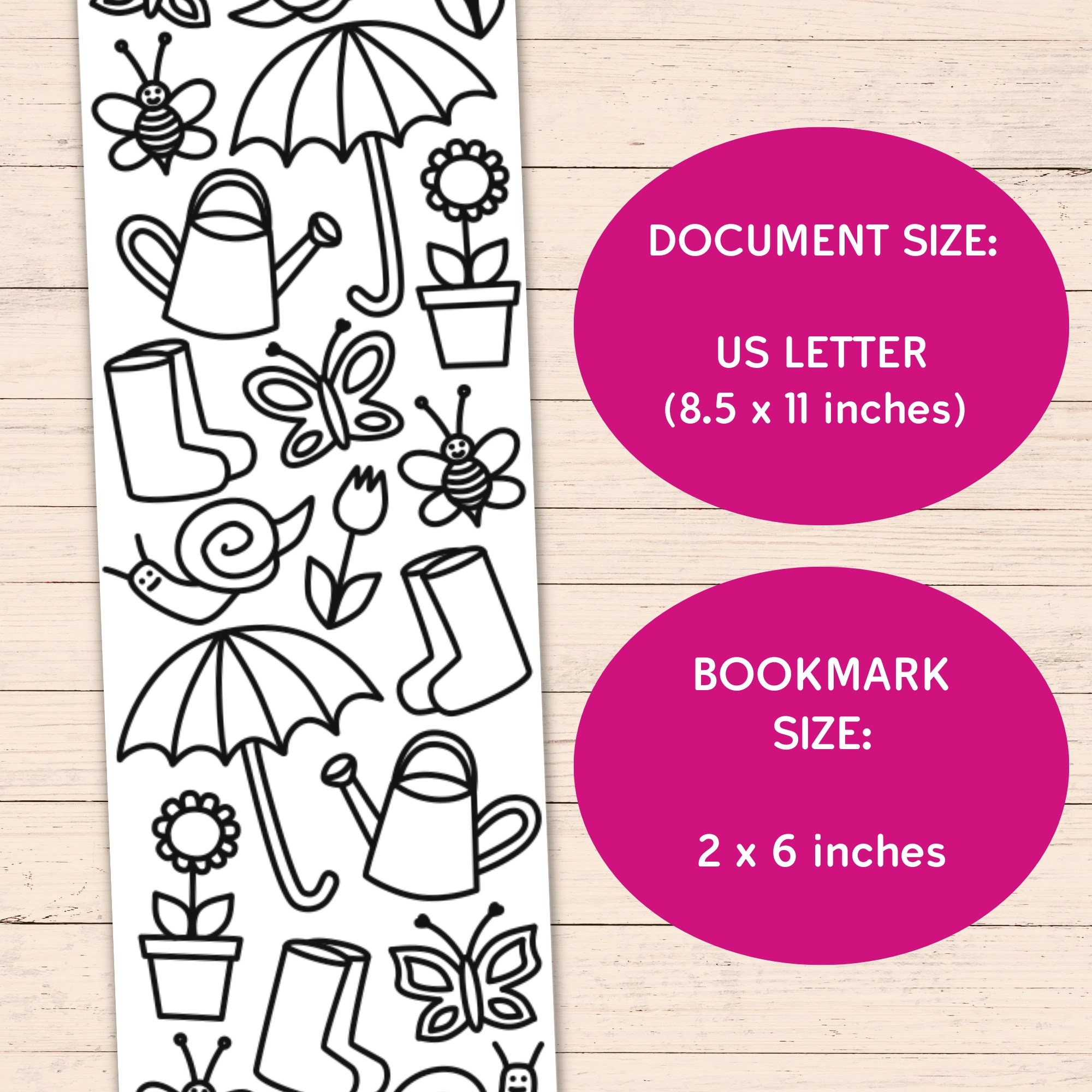 Printable Spring Coloring Bookmarks Set of 6 PDF Instant Digital ...