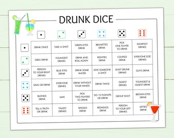 Printable Drunk Dice Game | Drinking Game for Adults | Drinking Dice ...