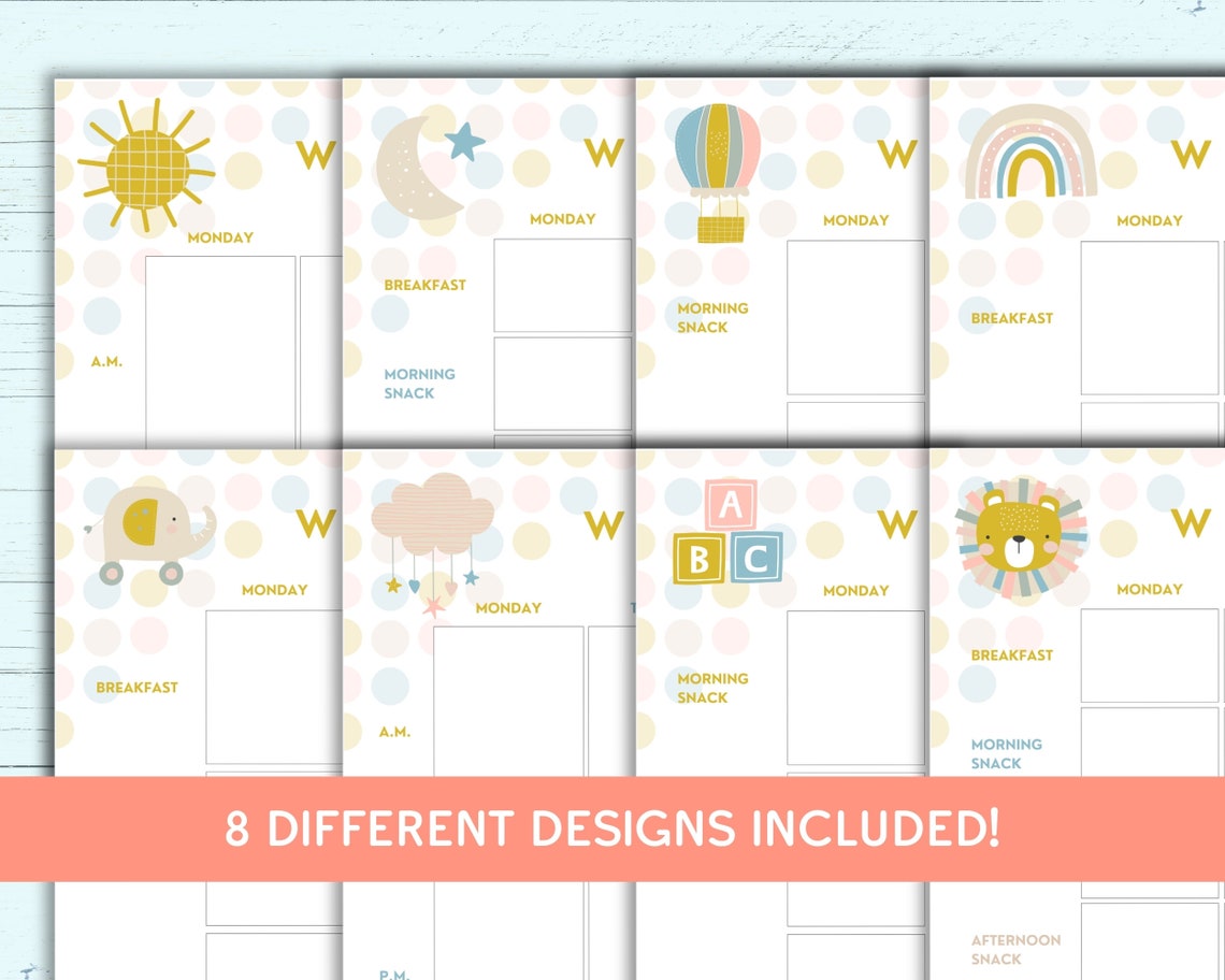 Cute Printable Weekly & Monthly Menu for Kids Blank Fillable PDF ...