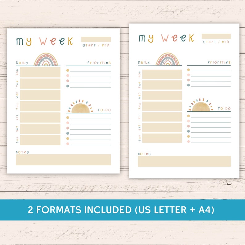 Printable Boho Weekly Planner - US Letter + A4 - Editable Instant ...