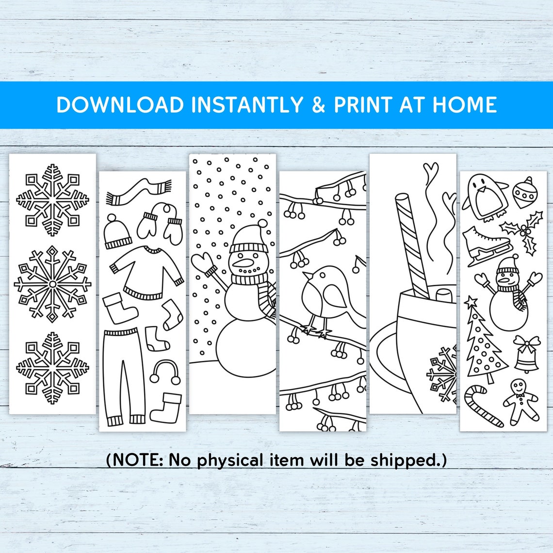 Printable Winter Coloring Bookmarks - Set of 6 - PDF Instant Digital ...