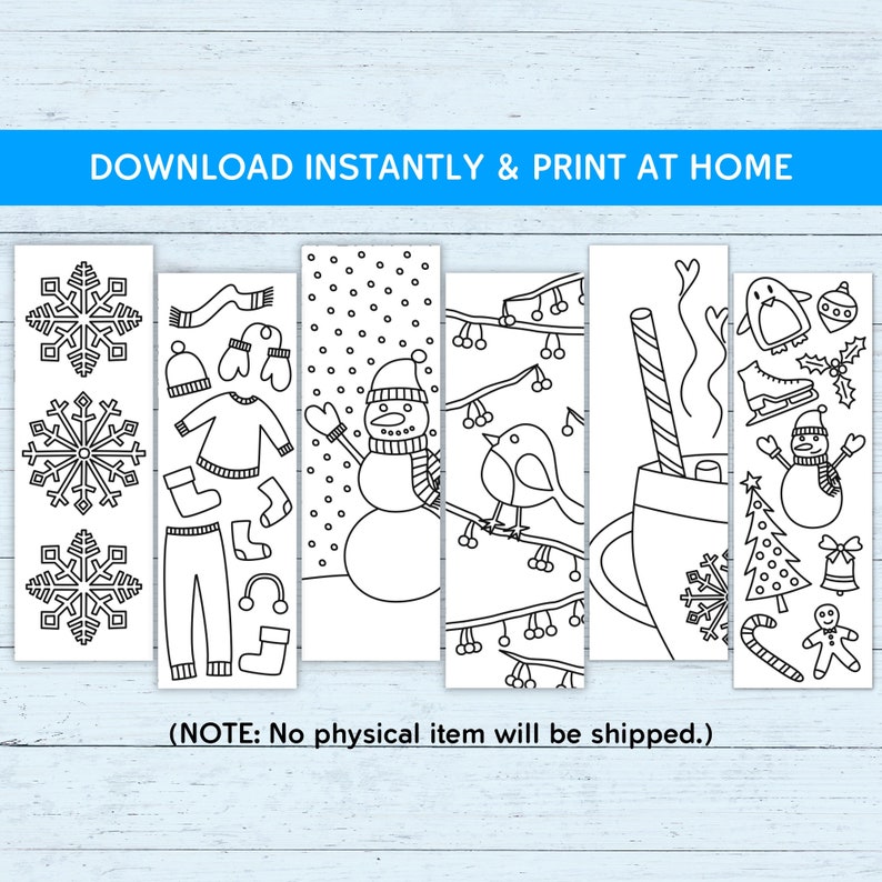 Printable Winter Coloring Bookmarks - Set of 6 - PDF Instant Digital ...