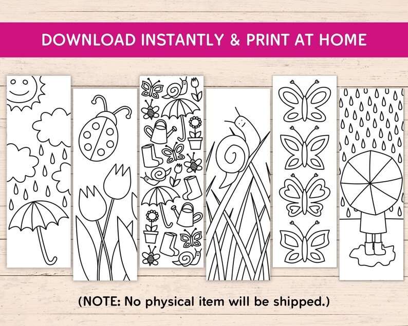 Printable Spring Coloring Bookmarks Set of 6 PDF Instant - Etsy