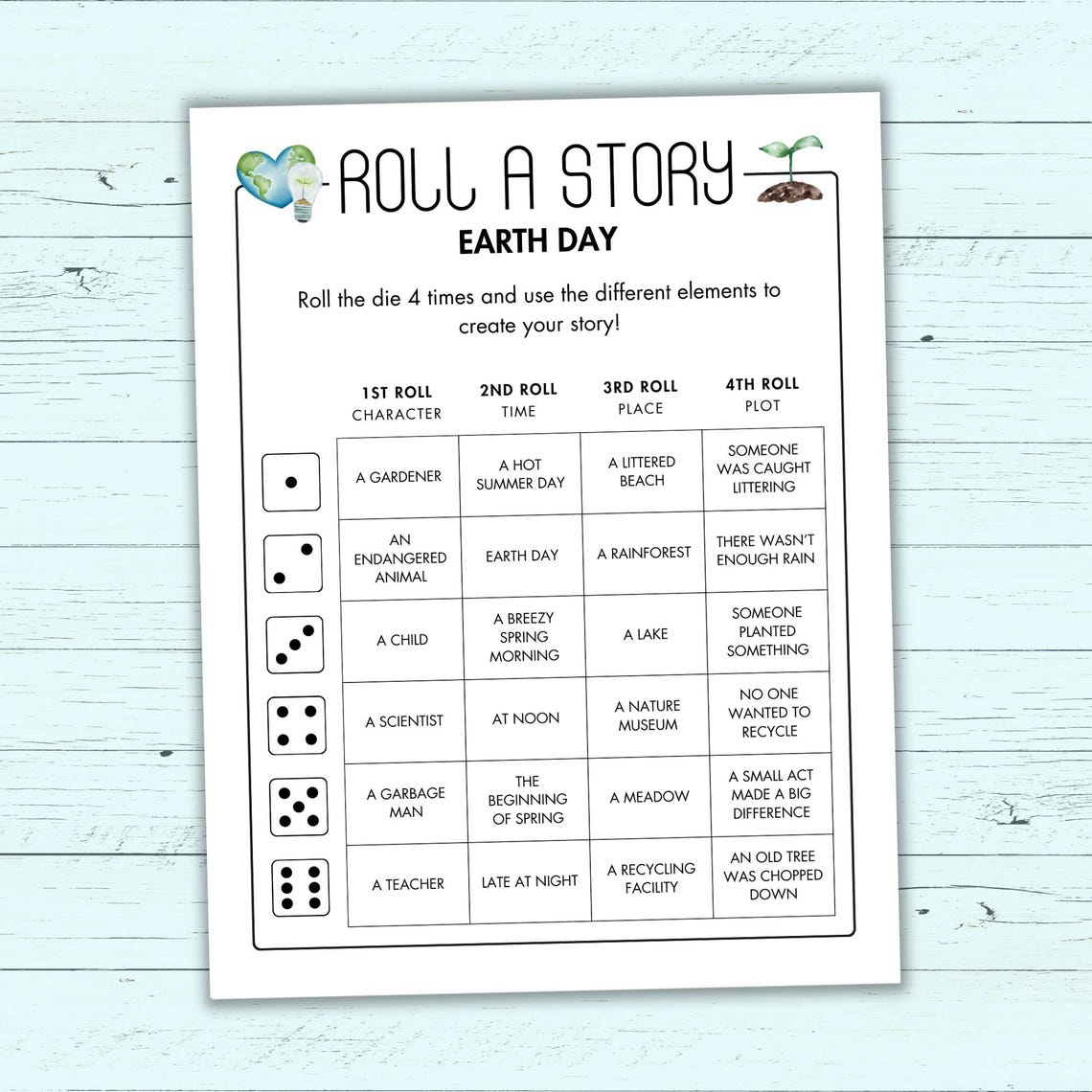 Earth Day Roll a Story - Creative Writing Prompt Activity - Printable ...