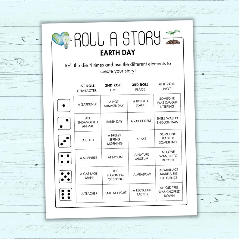 Earth Day Roll a Story - Creative Writing Prompt Activity - Printable ...