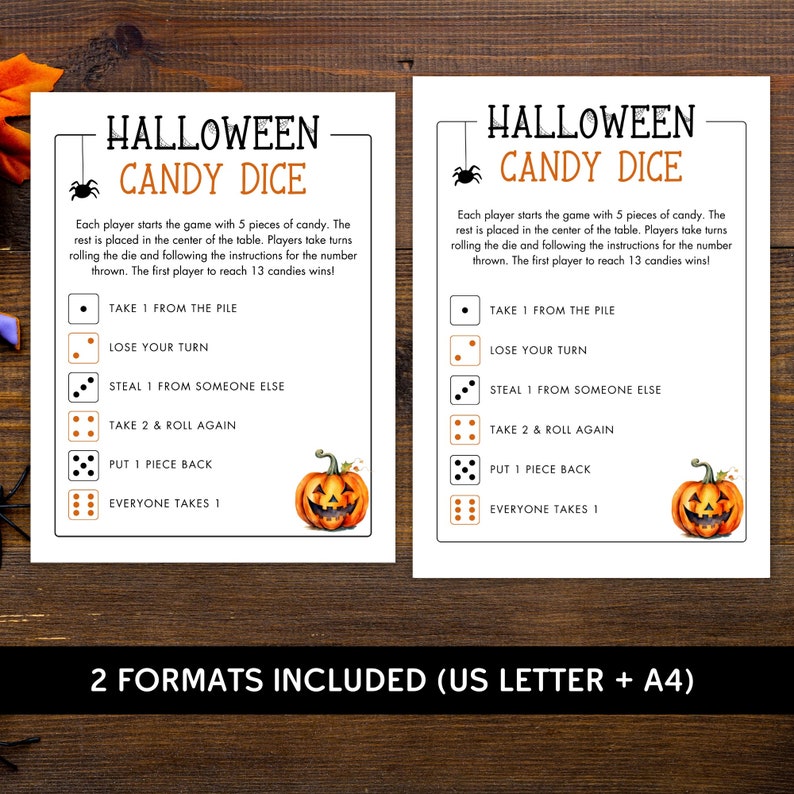 Printable Halloween Candy Dice Game - Halloween Party Game - Halloween ...