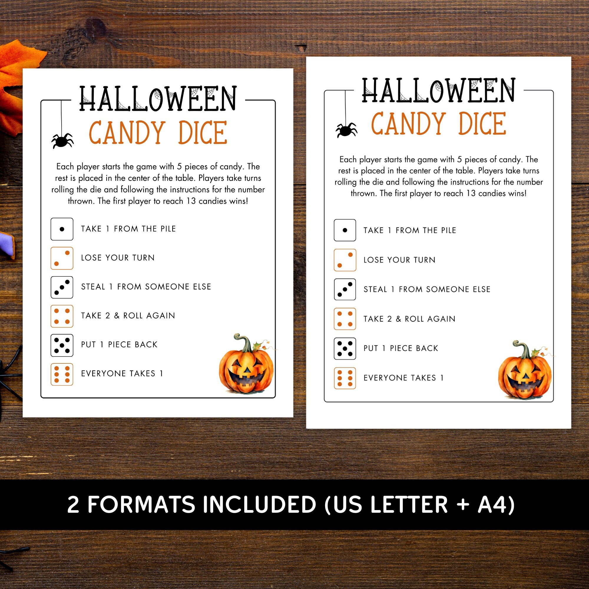 Printable Halloween Candy Dice Game - Halloween Party Game - Halloween ...