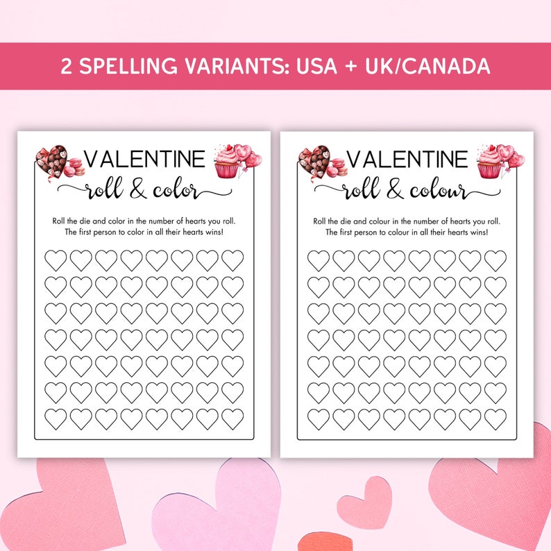 Printable Valentine Roll and Color Game - Valentine Party Game ...
