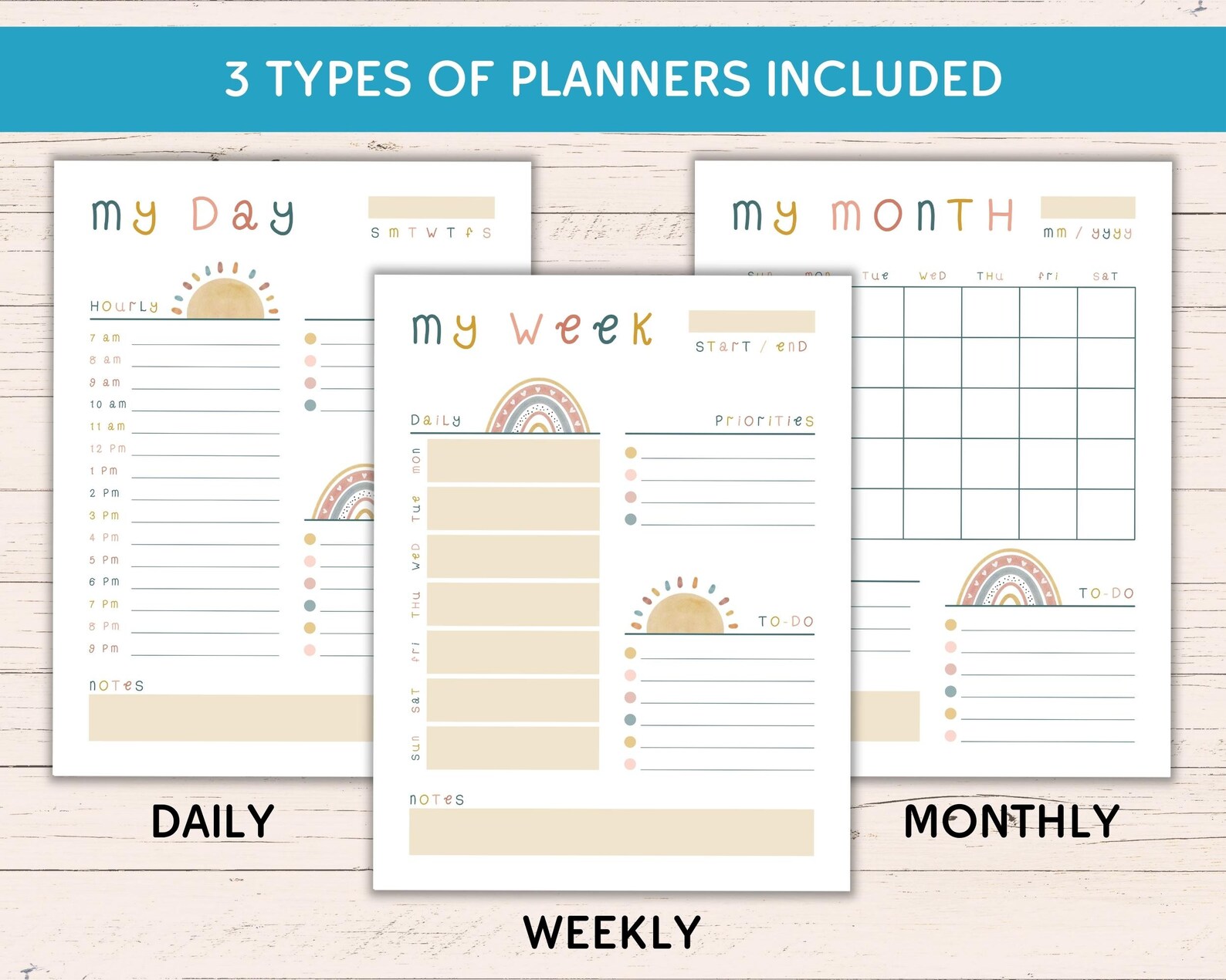 Printable Boho Daily Weekly Monthly Planner Page Bundle - Etsy Canada