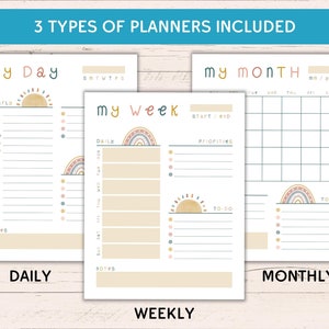 Printable Boho Daily Weekly Monthly Planner Page Bundle - Etsy