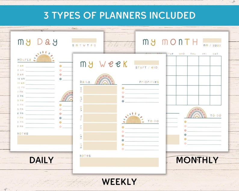 Printable Boho Daily Weekly Monthly Planner Page Bundle - Etsy