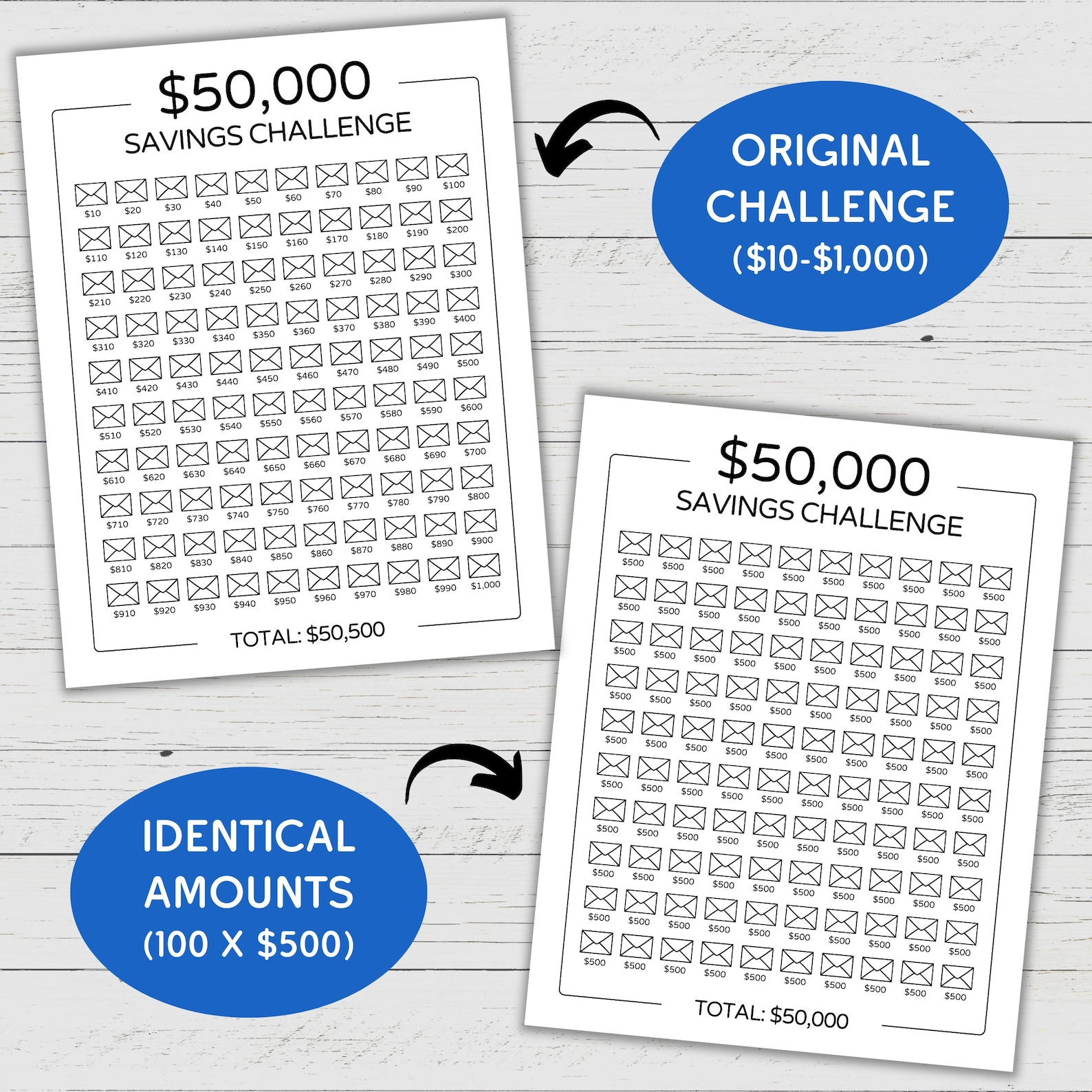50K Savings Challenge Printable - 100 Envelopes Saving Challenge ...