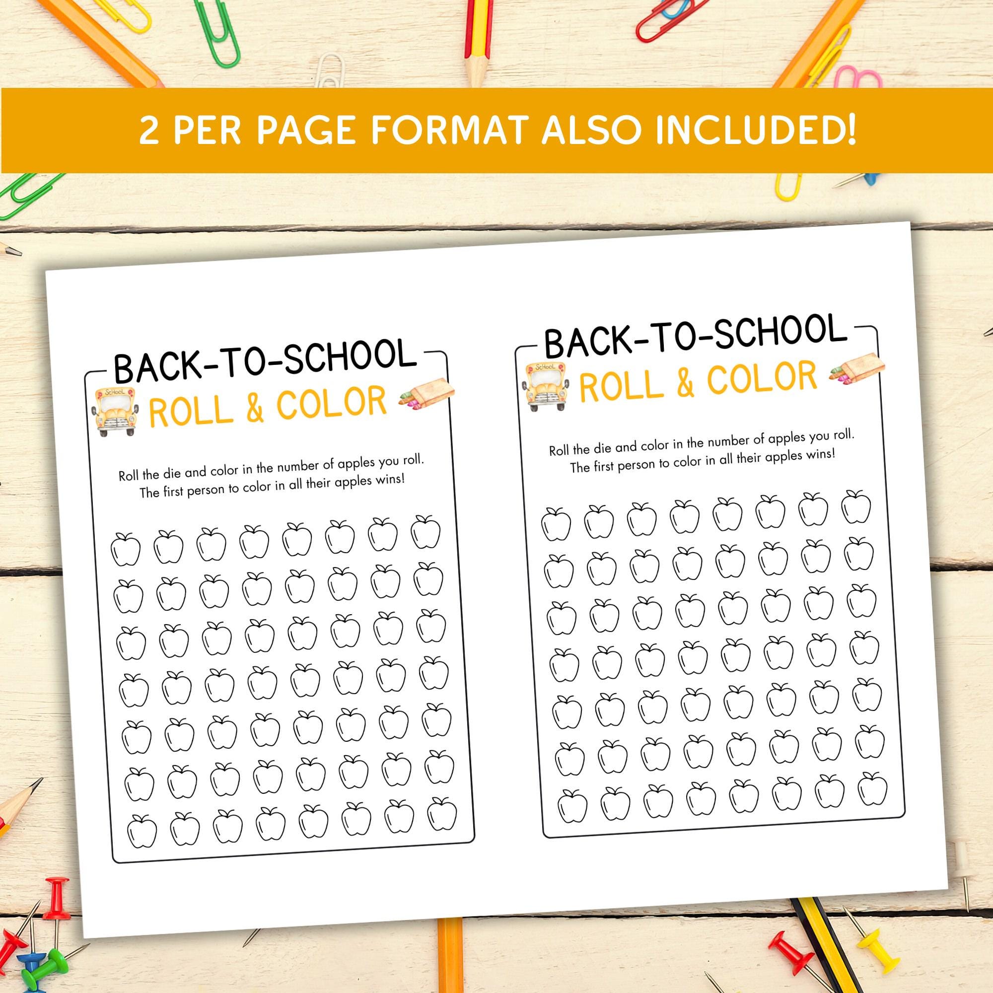 Printable Back to School Roll and Color Game - Game for Students ...