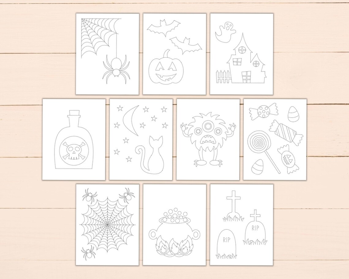 Printable Halloween Trace & Color Sheets Tracing Worksheets - Etsy Canada