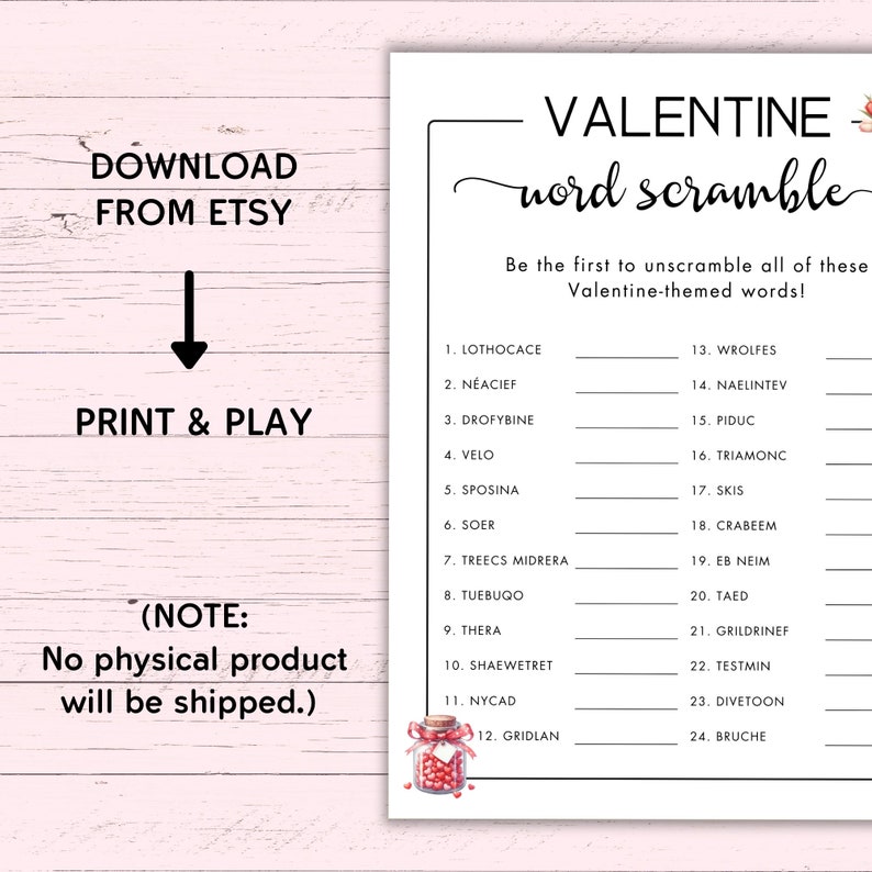 Valentine's Day Word Scramble - Printable Valentine Activity ...
