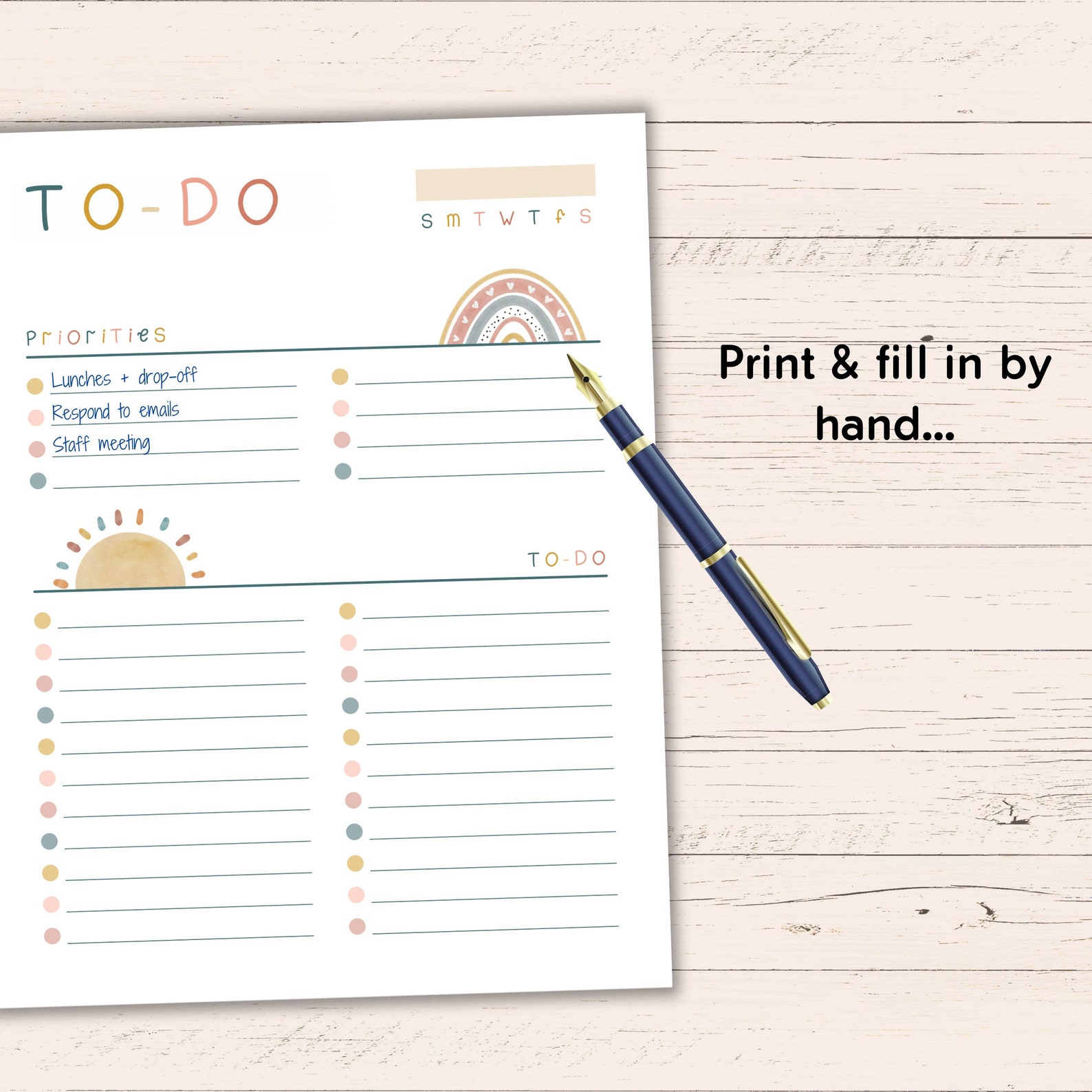 Printable Boho Daily Planner - US Letter + A4 - Editable Instant ...