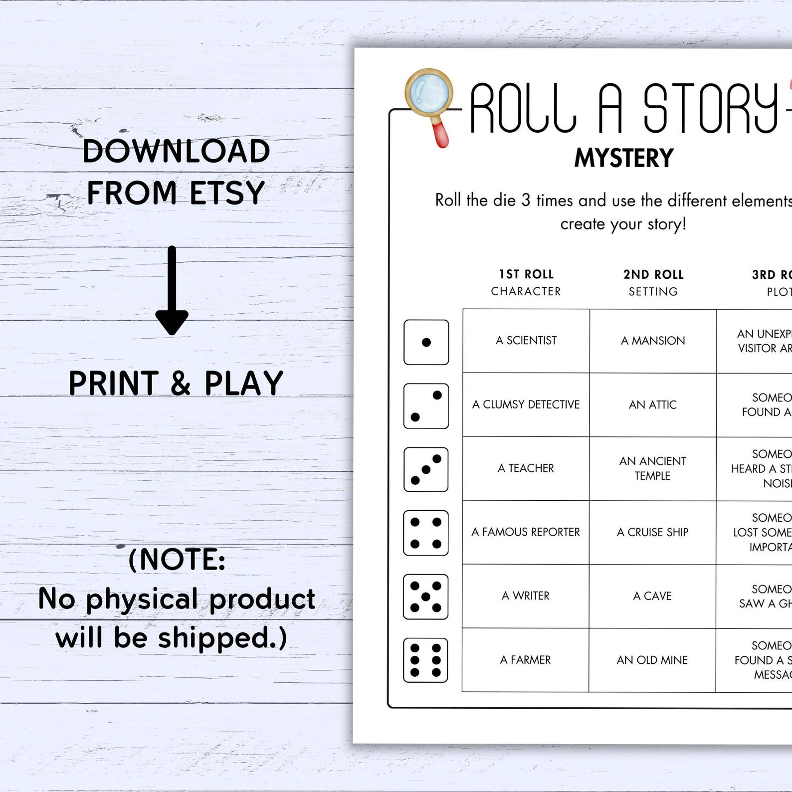 Roll a Mystery Story - Creative Writing Prompt Activity - Printable ...