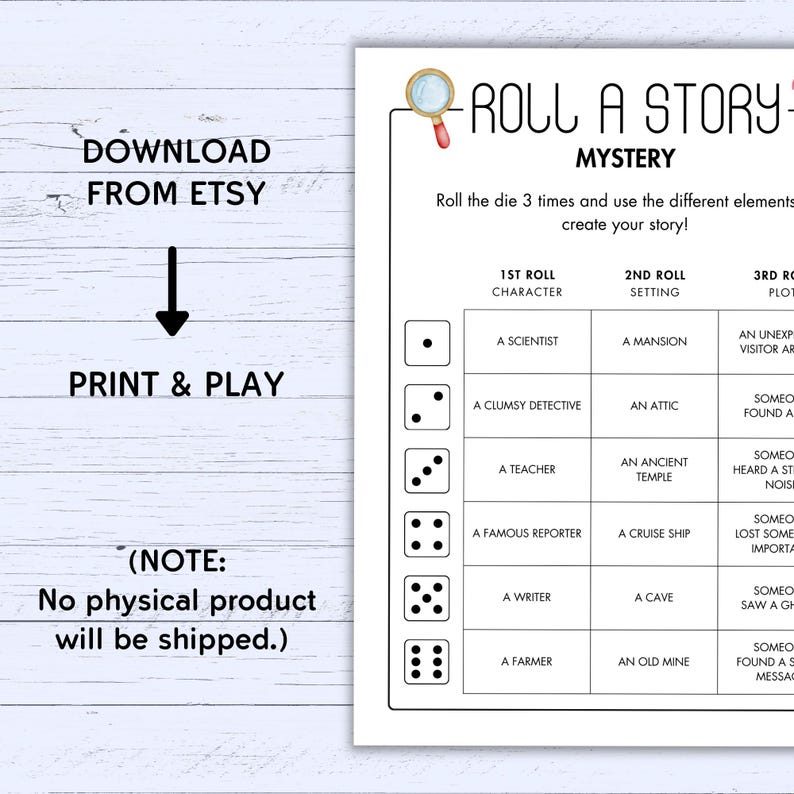 Roll a Mystery Story - Creative Writing Prompt Activity - Printable ...