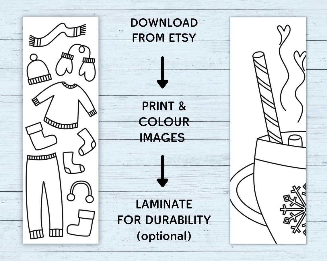 Printable Winter Coloring Bookmarks Set of 6 PDF Instant - Etsy