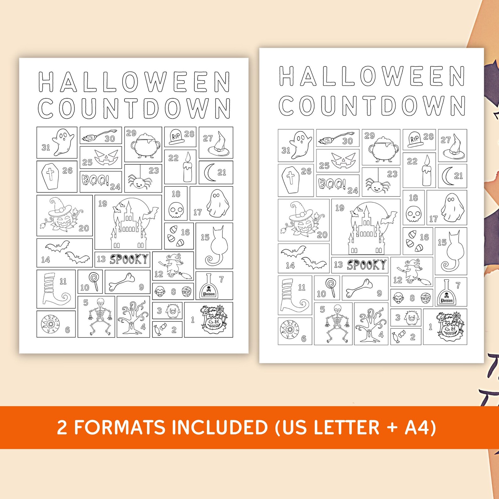 Printable Halloween Coloring Countdown - Halloween Countdown Coloring ...