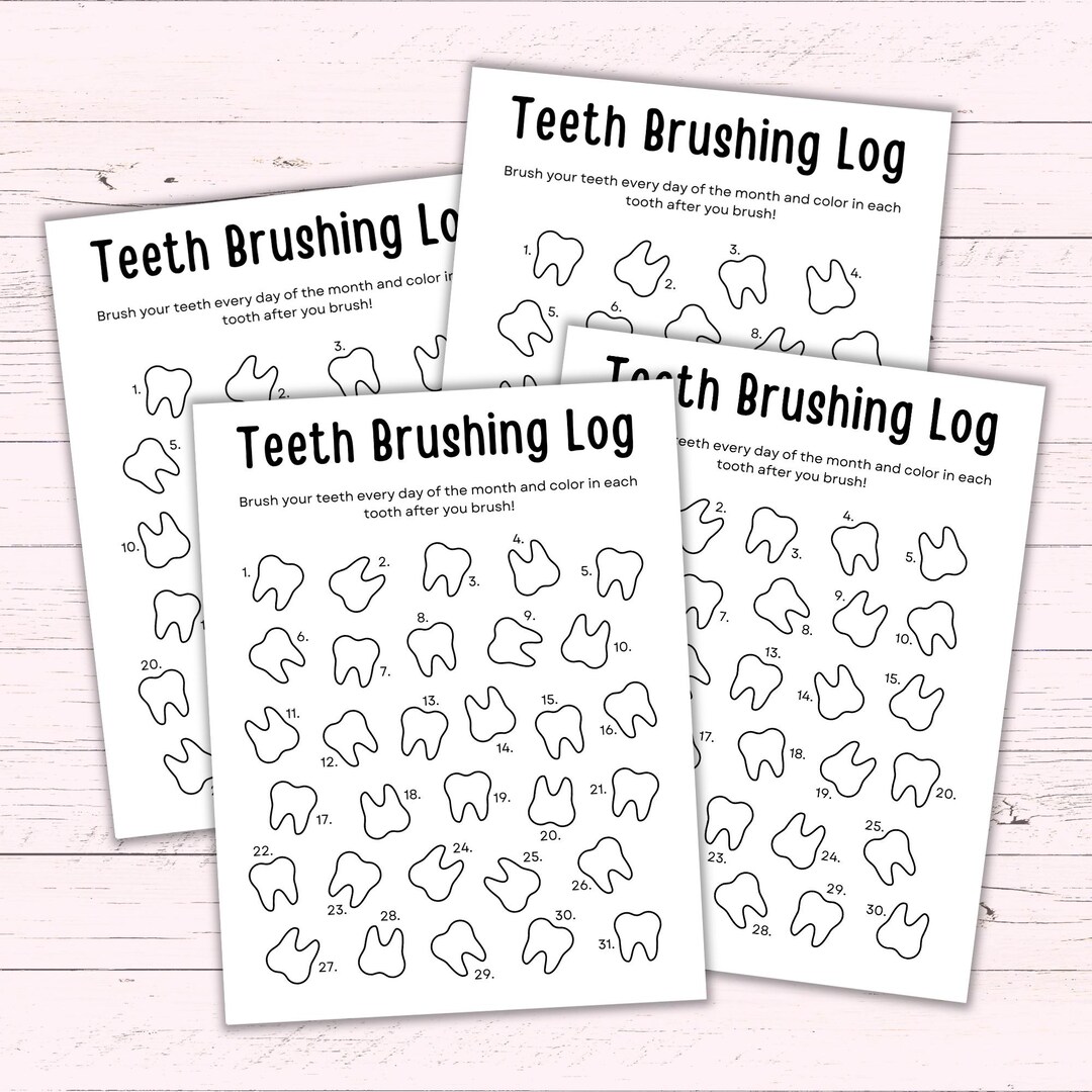 Monthly Teeth Brushing Tracker - Printable Teeth Brushing Log - Dental ...