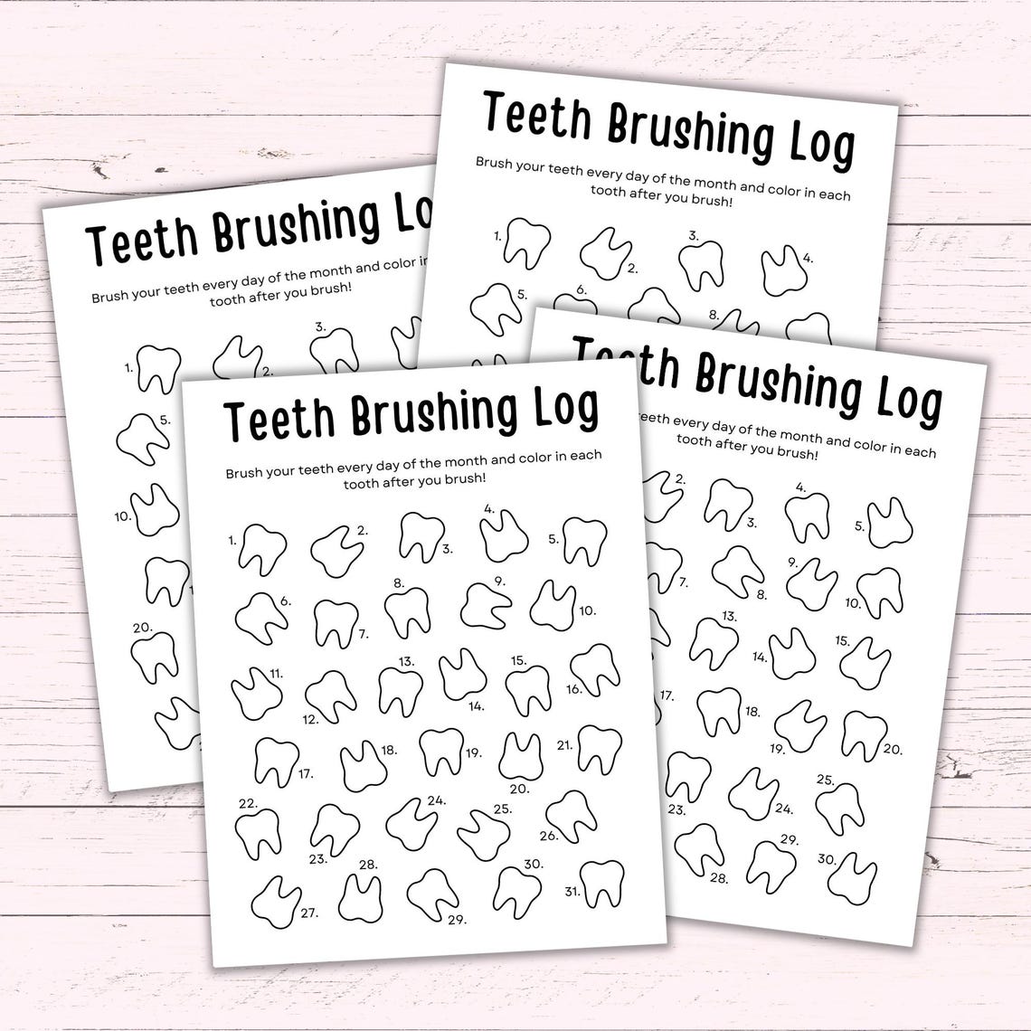 Monthly Teeth Brushing Tracker - Printable Teeth Brushing Log - Dental ...