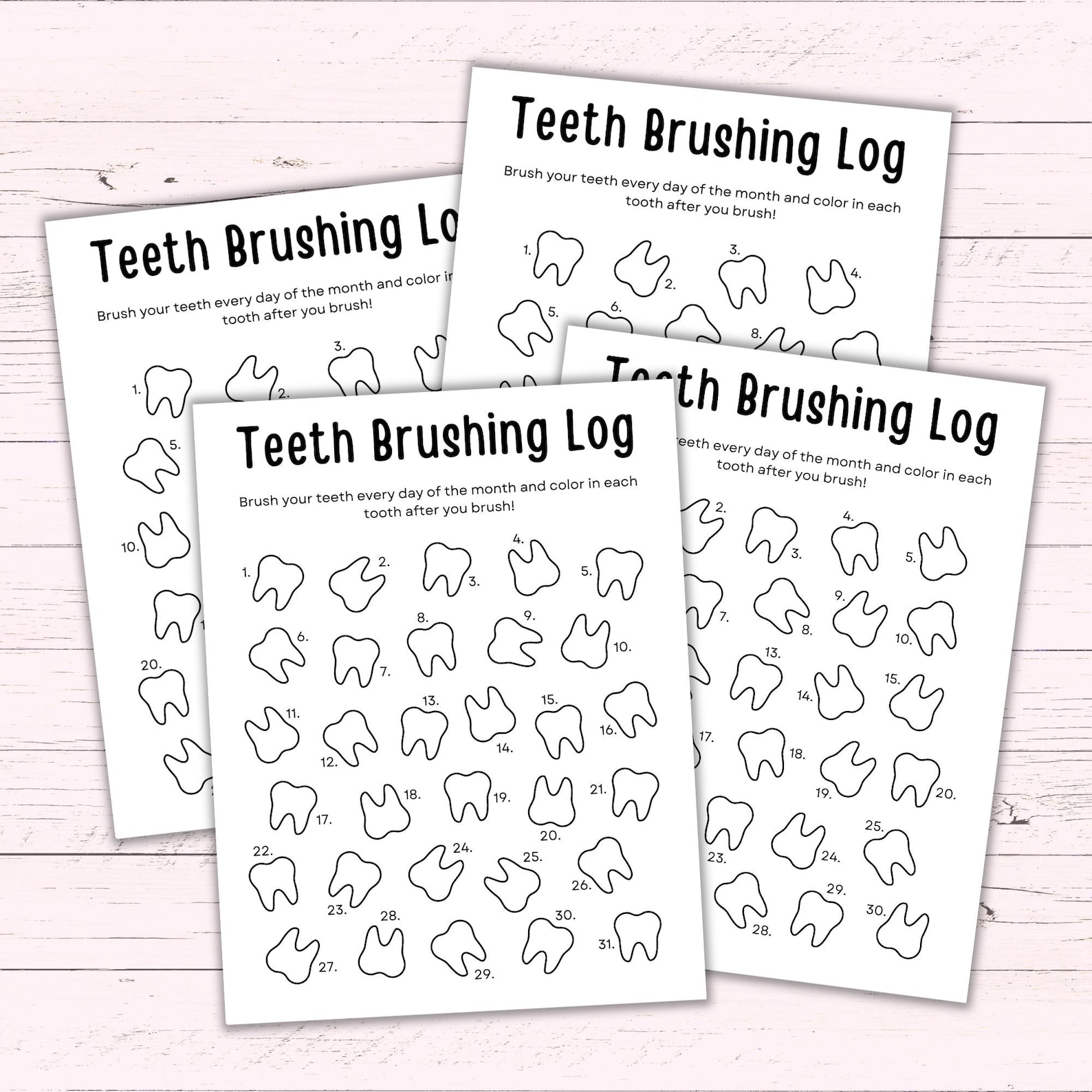 Monthly Teeth Brushing Tracker - Printable Teeth Brushing Log - Dental ...