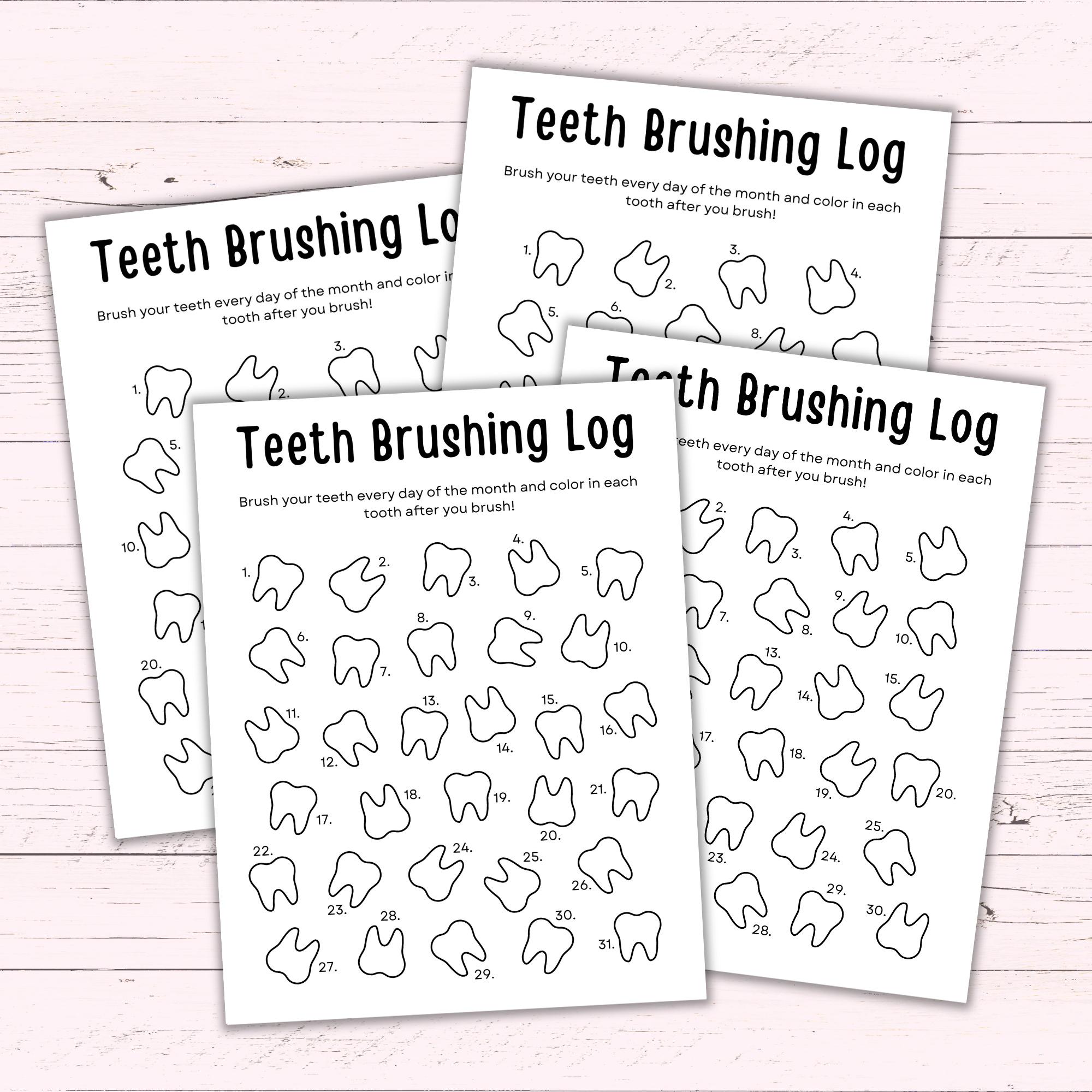 Monthly Teeth Brushing Tracker - Printable Teeth Brushing Log - Dental ...