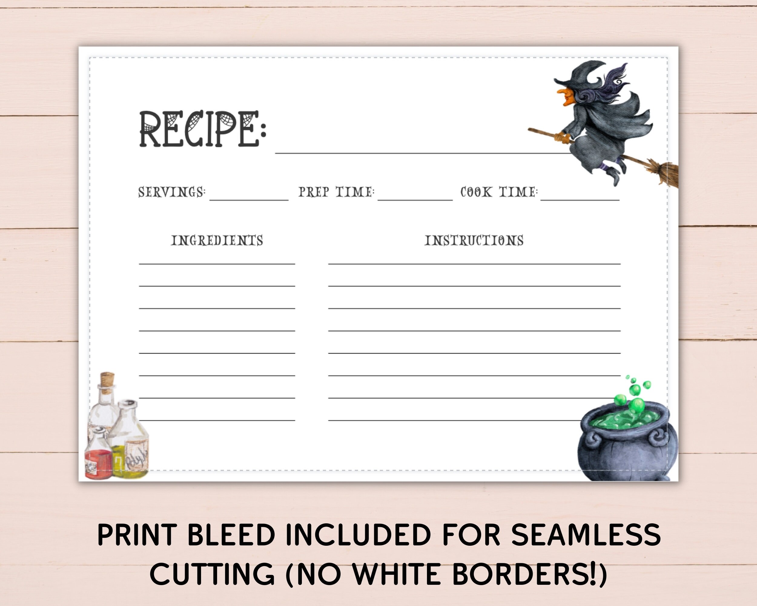 Printable Halloween Recipe Card Bundle Editable Recipe Card Template ...