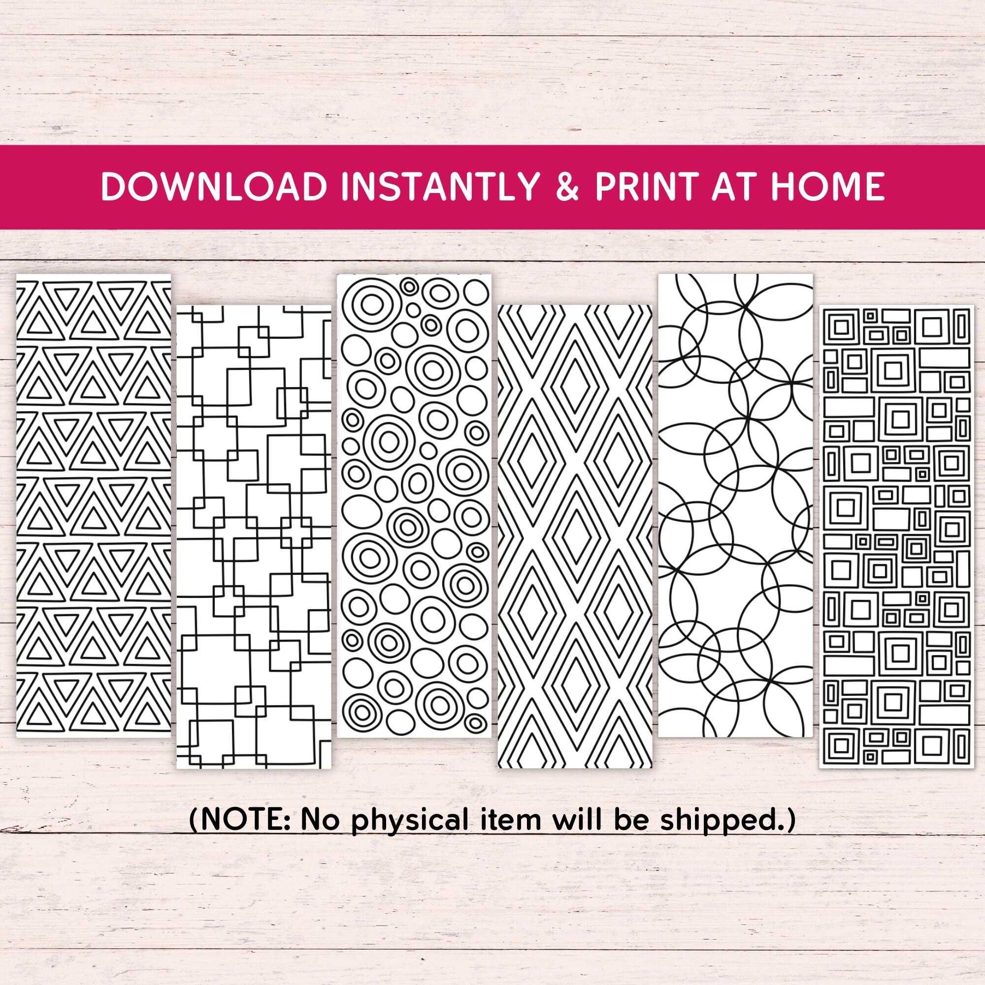 Printable Geometric Coloring Bookmarks - Set of 6 - PDF Instant Digital ...